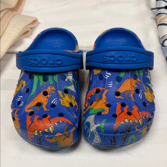 CROCS | Shoes | Crocs Kids Blue And Orange Dinosaur Slippers | Poshmark
